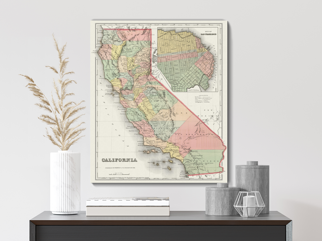 Colored Vintage California State Map – Masterpiece Maps