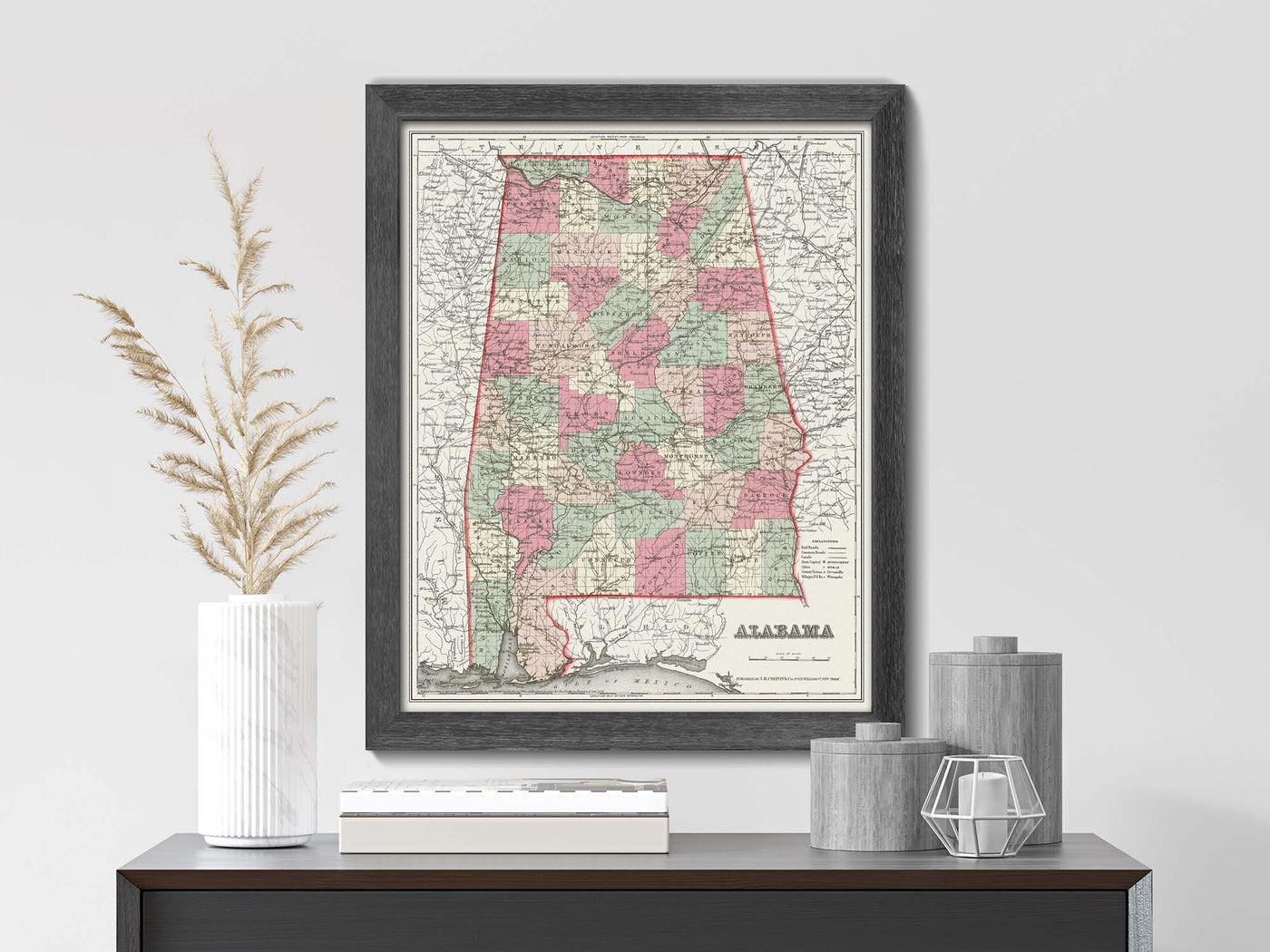 Colored Vintage Alabama State Map – Masterpiece Maps