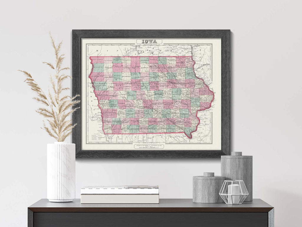 Colored Vintage Iowa State Map – Masterpiece Maps