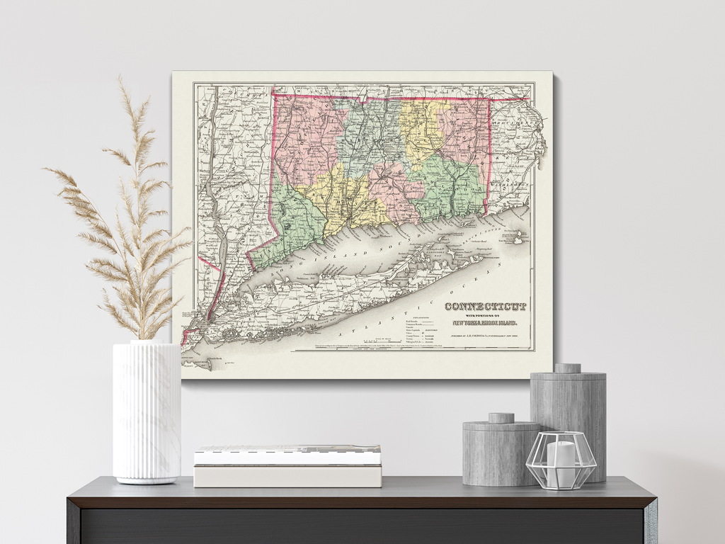 Colored Vintage Connecticut State Map – Masterpiece Maps