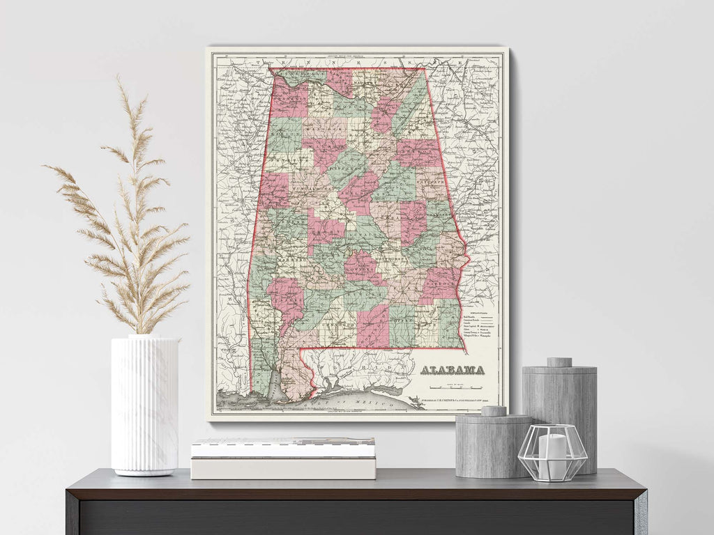 Colored Vintage Alabama State Map – Masterpiece Maps