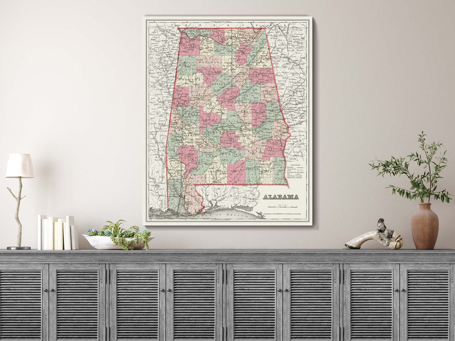 Colored Vintage Alabama State Map – Masterpiece Maps